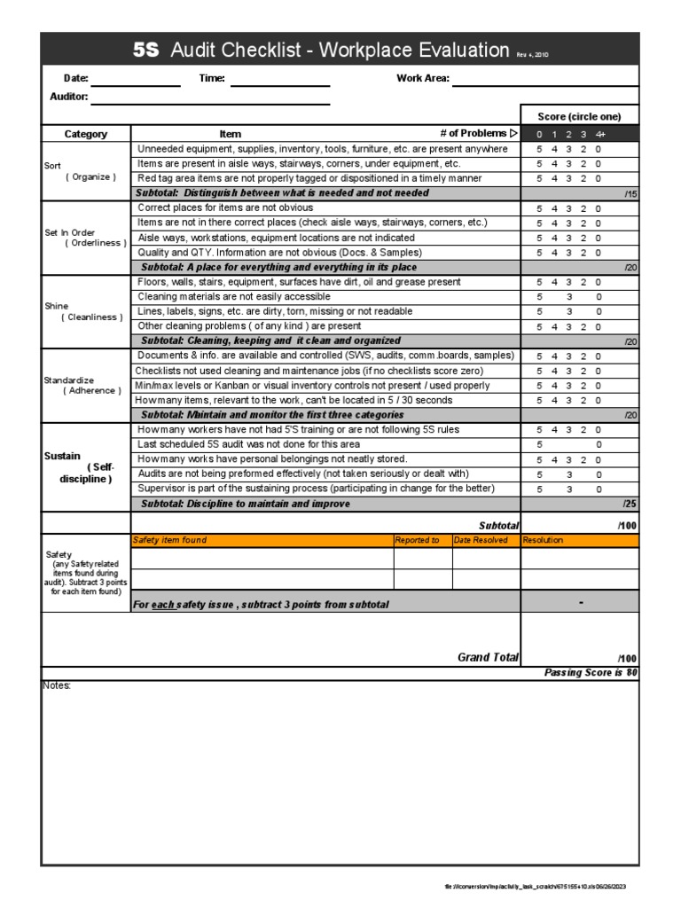 5S Audit Checklist | PDF | Audit | Business