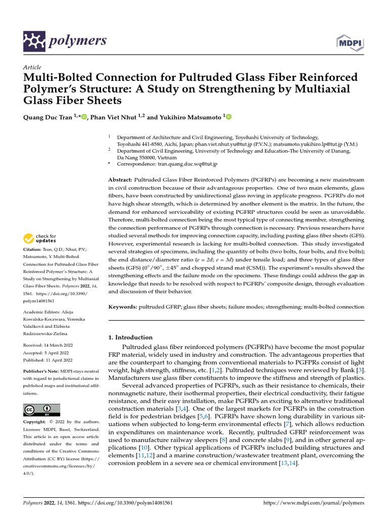 Multi-Bolted Connection For Pultruded Glass Fiber Reinforced Polymer's ...