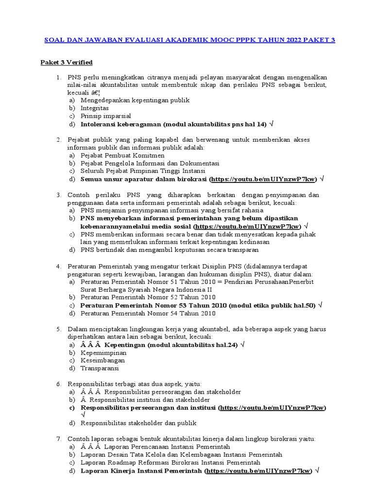 Paket 3 Verified - Soal Dan Jawaban Evaluasi Akademik MOOC PPPK Tahun 2022 | PDF