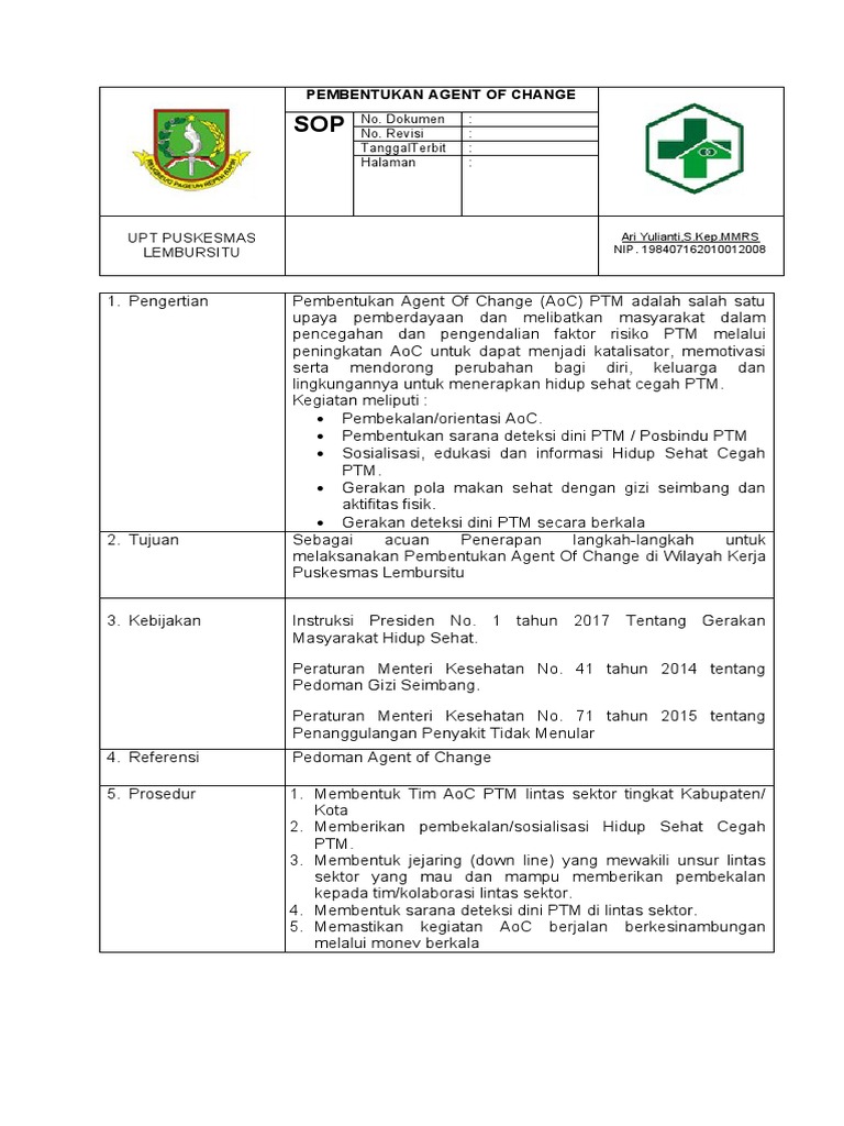 Sop Pembentukan Agent of Change | PDF