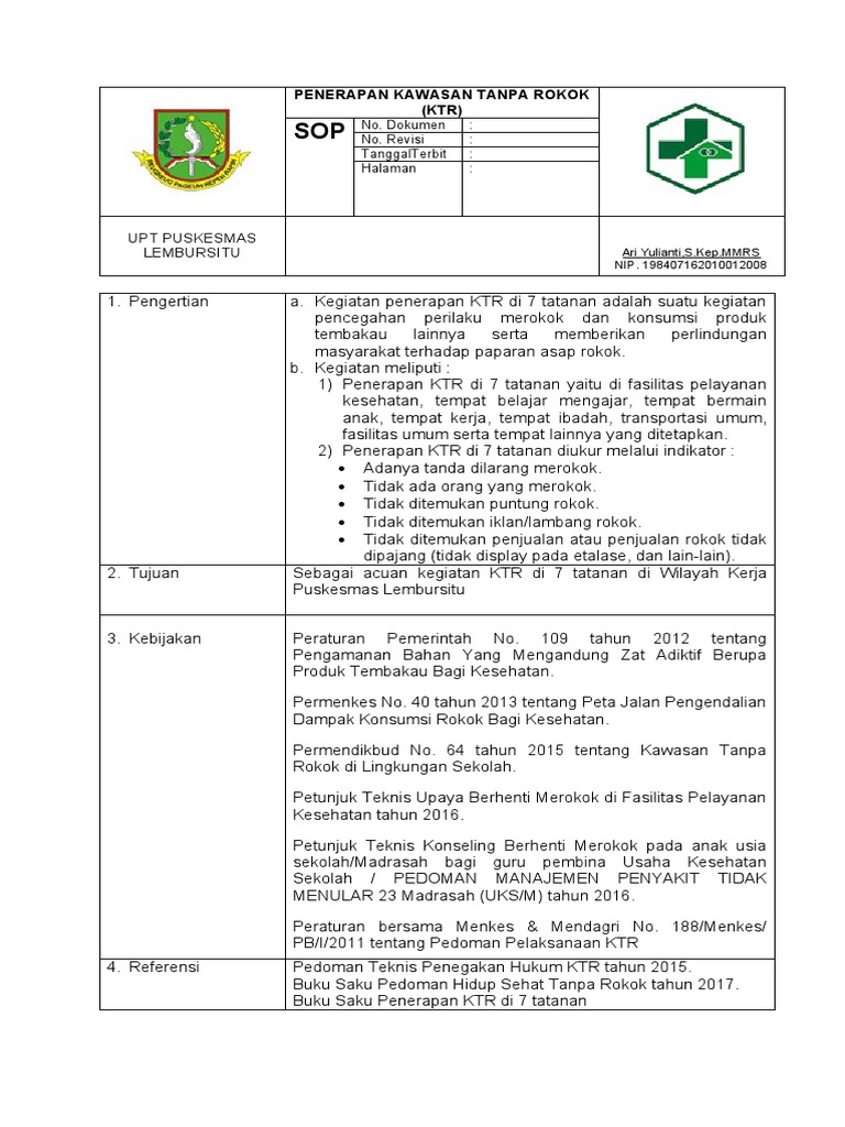 Sop Penerapan Kawasan Tanpa Rokok (KTR) | PDF | Bisnis