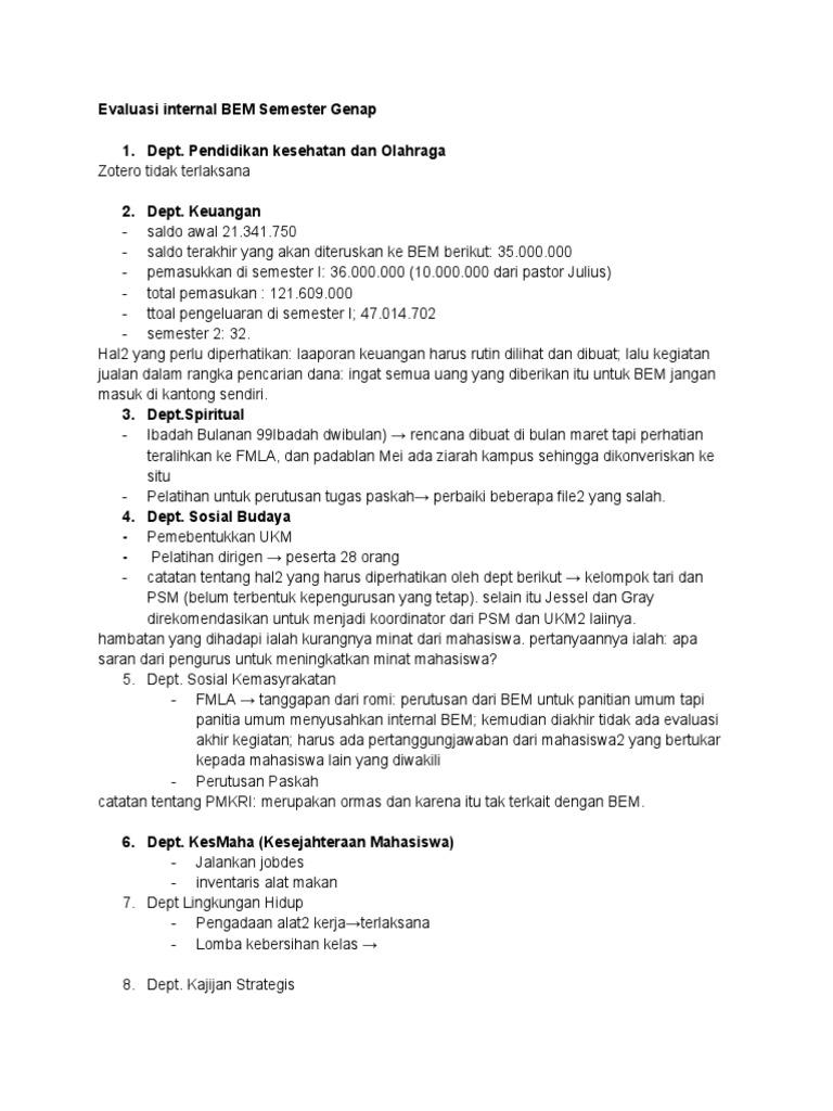 Evaluasi Internal BEM Semester Genap | PDF
