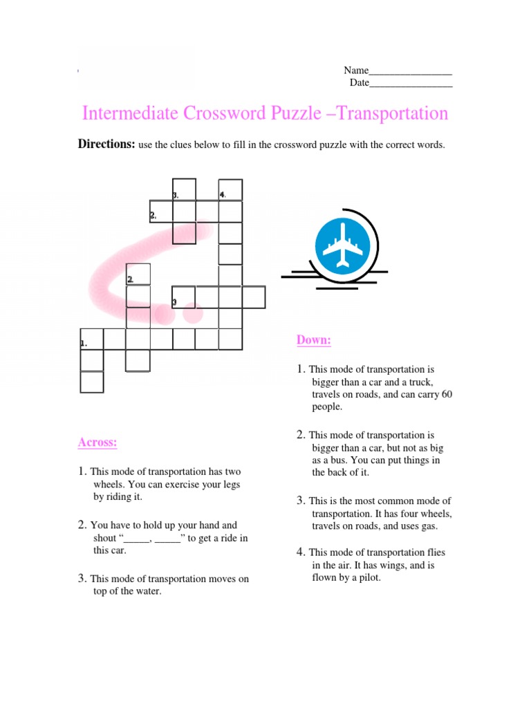 Intermediate Crossword Puzzle Modes of Transportation | PDF