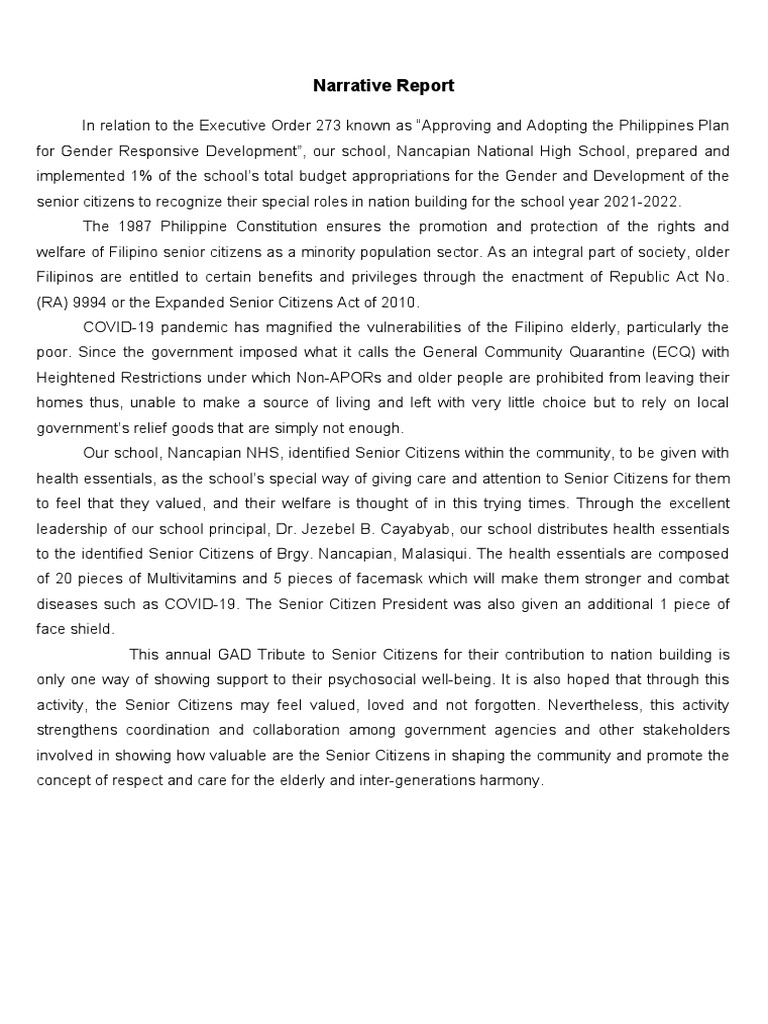 2021 GAD Senior Citizen Accomplishment Report | PDF | Old Age | Philippines