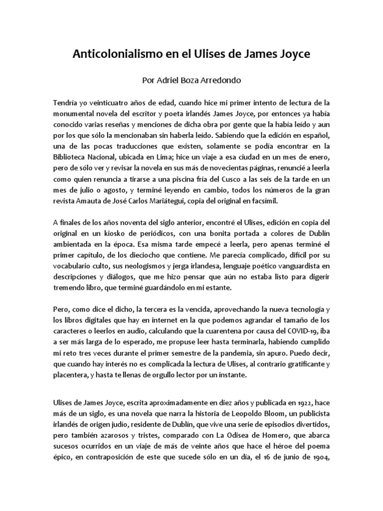 Anticolonialismo en La Novela Ulises de James Joyce | PDF | Ulises ...