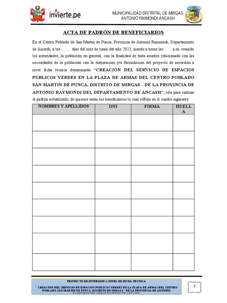 Acta de Padron de Beneficiarios | PDF