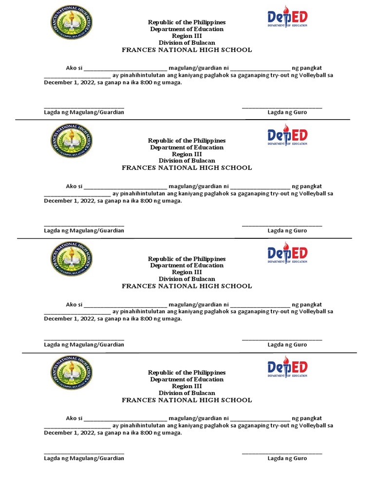 Parental Consent Volleyball | PDF