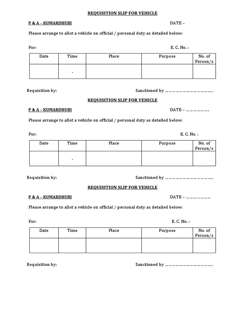 CAR REQUISITION SLIP_BLANK | PDF
