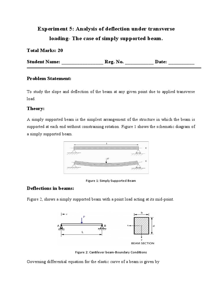 Lab 5 - Analysis of Deflection Under Transverse Loading (Simply ...