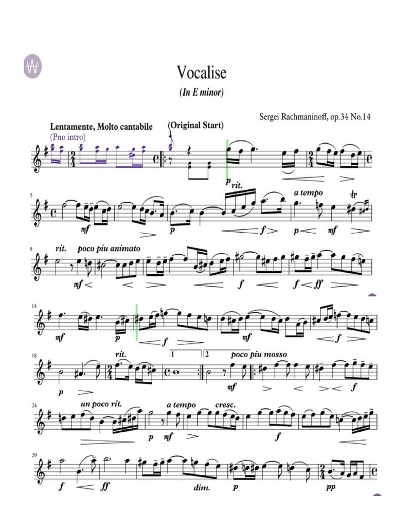 Partitura Vocalise Violino Rakmaninof-1 | PDF