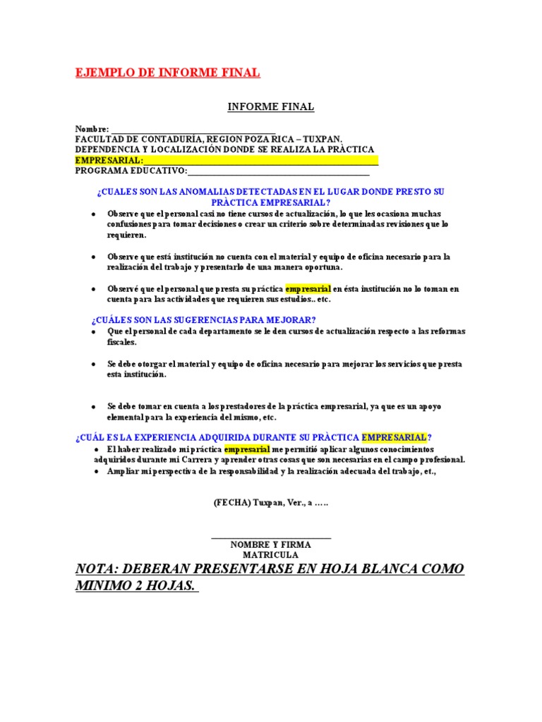 Ejemplo de Informe Final | PDF
