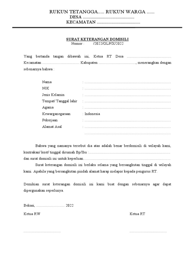 Contoh Surat Keterangan Domisili | PDF