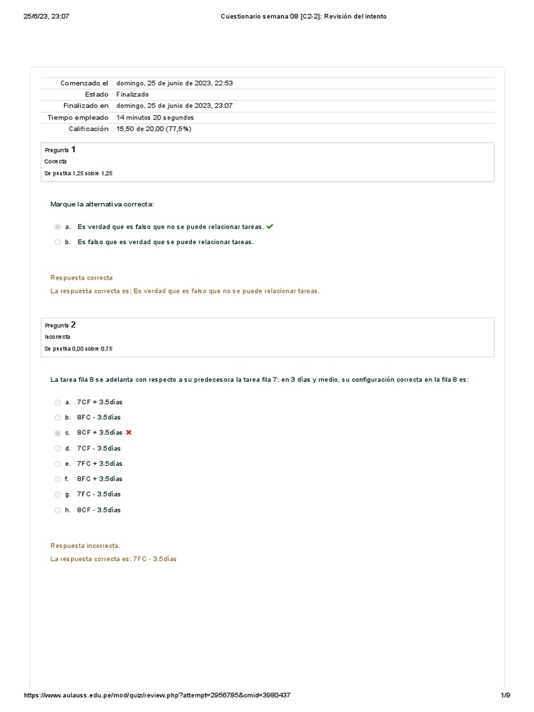 Cuestionario Semana 08 (C2-2) - Revisión Del Intento | PDF