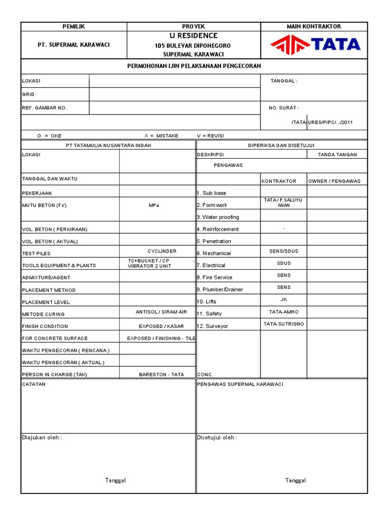 Form Ijin Pengecoran | PDF