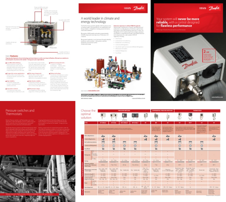 Catalogue Danfoss Pressure Switch | PDF | Refrigeration | Thermostat