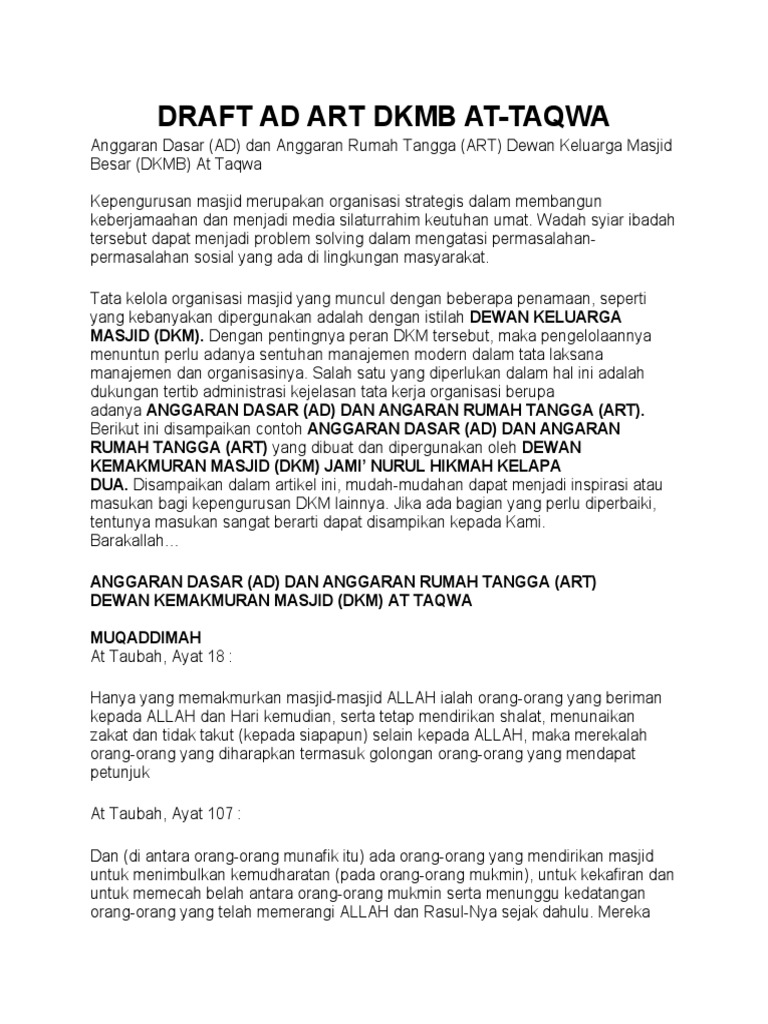 Draft-AD ART MASJID ATTAQWA | PDF