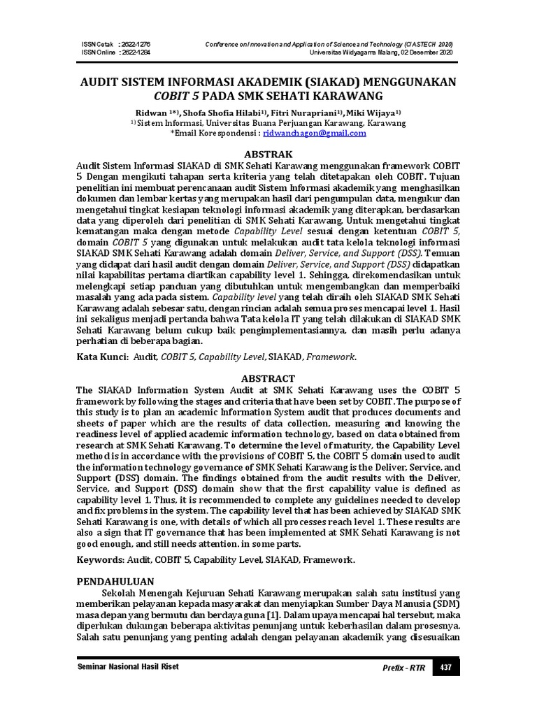 Audit Sistem Informasi Akademik Menggunakan COBIT 5 Pada SMK SEHATI ...