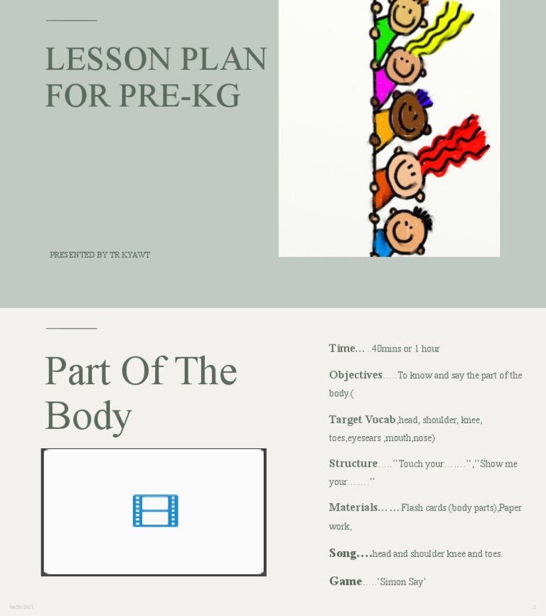 Lesson Plan For Pre-Kg | PDF