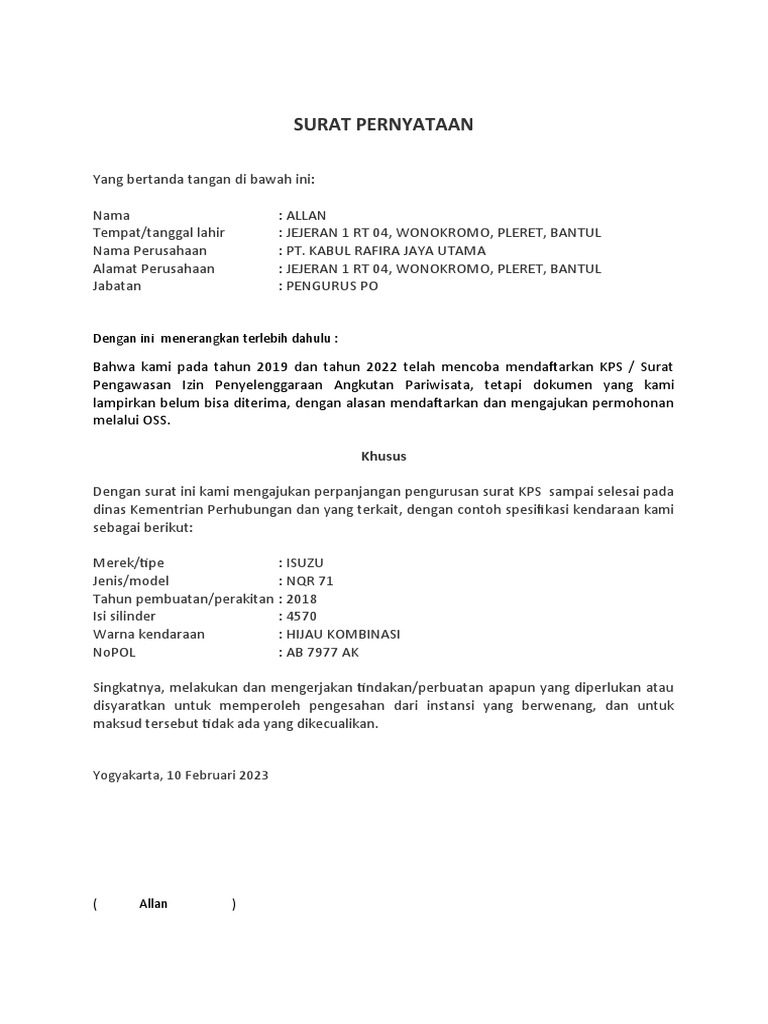 Surat Pernyataan KPS | PDF