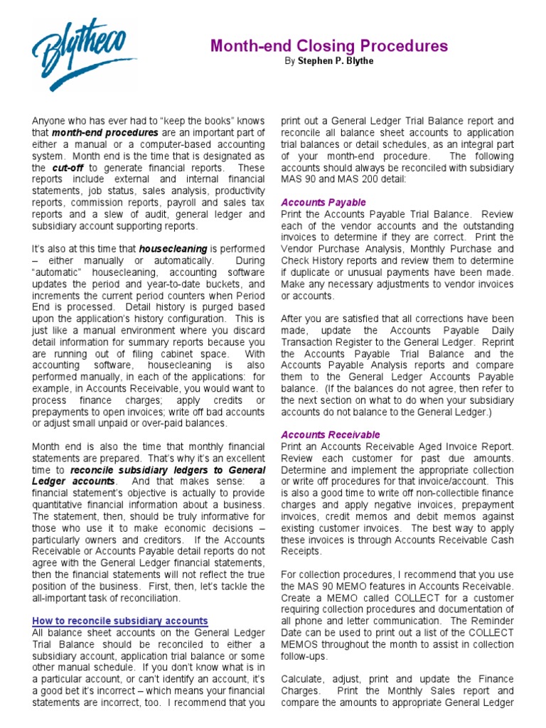 Month End Closing Procedures | PDF | Accounts Payable | Debits And Credits