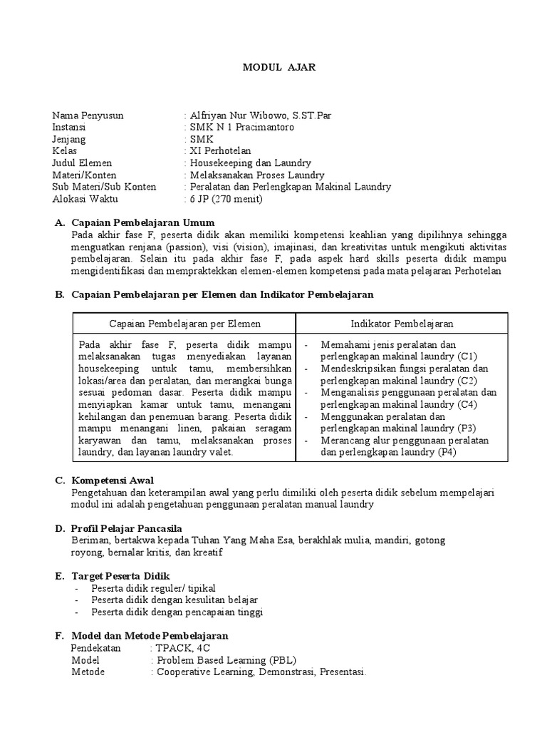 Modul Ajar Layan Housekeeping | PDF