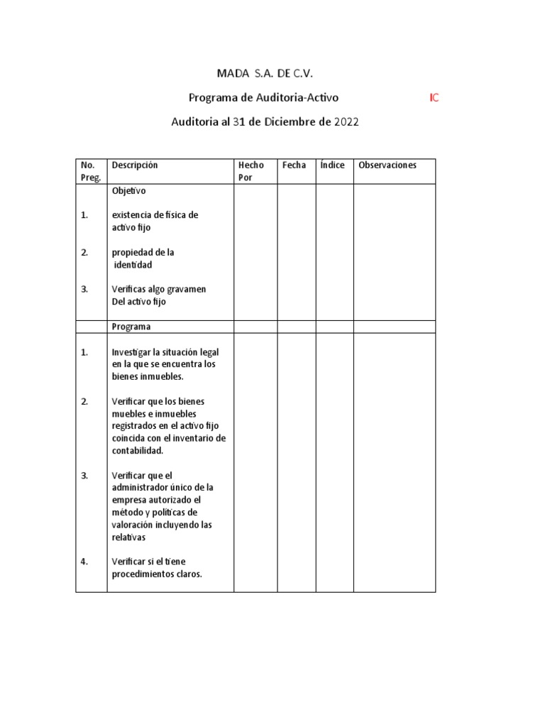 Programa De Auditoria Pdf Auditoría Contabilidad 4511