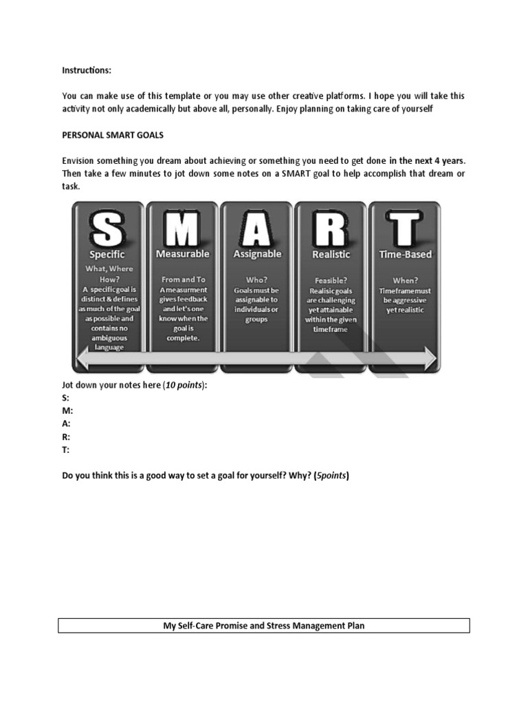 My Self-Care Promise and Stress Management Plan | PDF | Meal | Psychology