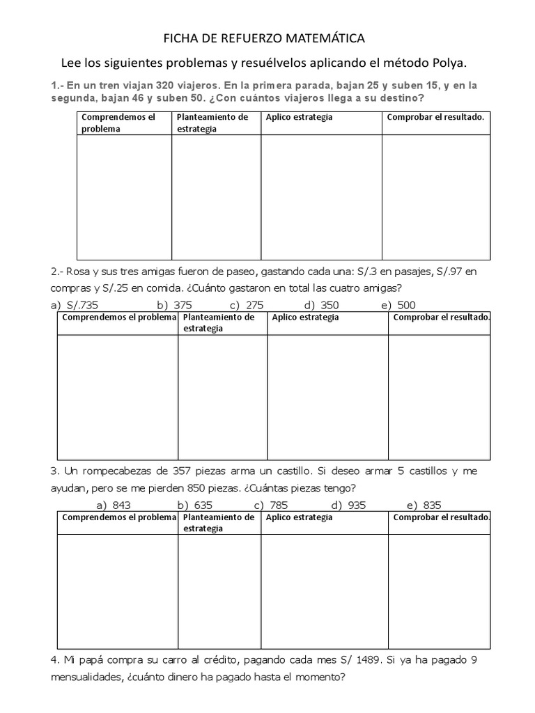 Refuerzo, Metodo Polya | PDF
