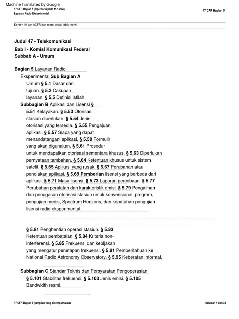 47 CFR Part 5 (Up To Date As of 1-11-2023) - 2 | PDF