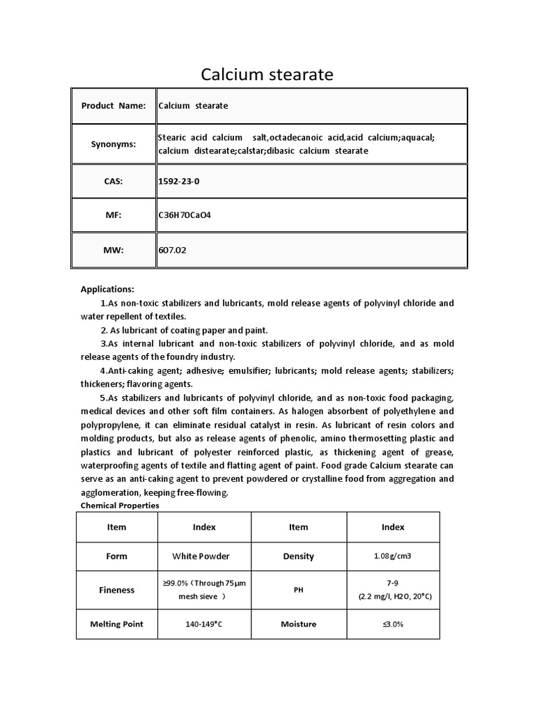 Calcium Stearate TDS | PDF