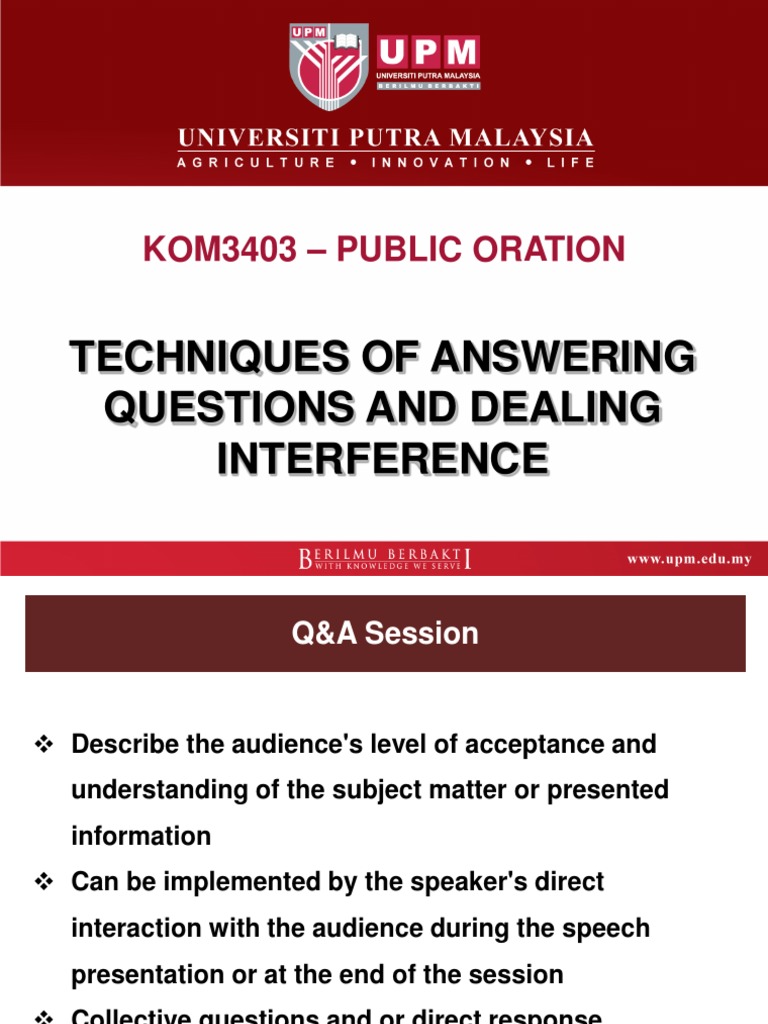KOM 3403 - Techniques of Answering Questions and Dealing Interference | PDF | Question | Psychology