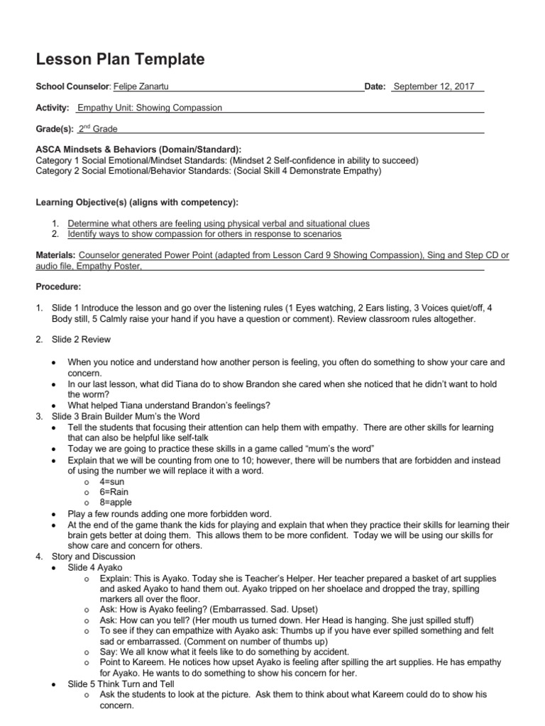 2nd 2 - Showing Compassion - Lesson Plan | PDF | Empathy | Compassion