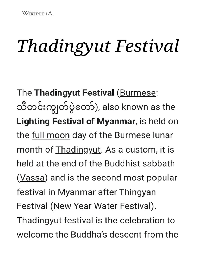 Thadingyut Festival: Myanmar's Lighting Celebration | PDF | Observances ...