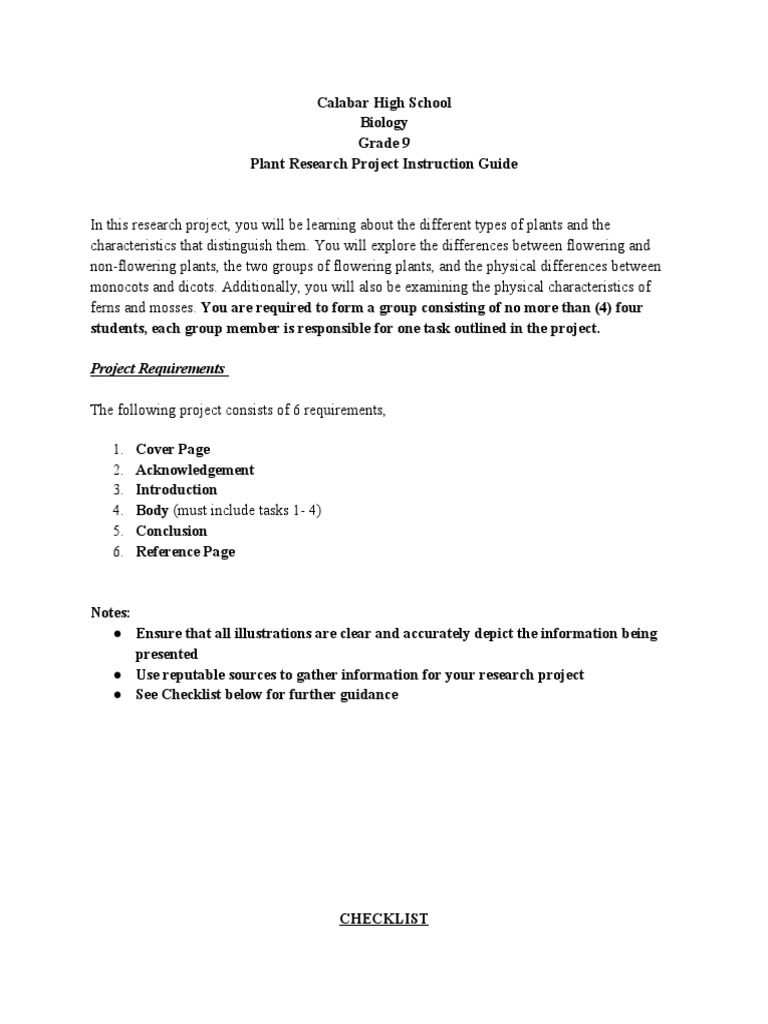 Plant Research Project Instruction Guide | PDF | Cognitive Science | Plants