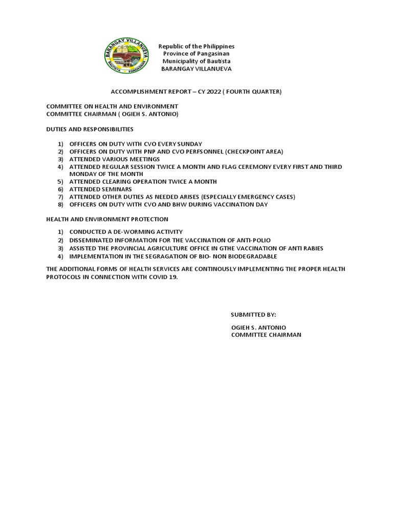 Accomplishment Report 2022 | PDF
