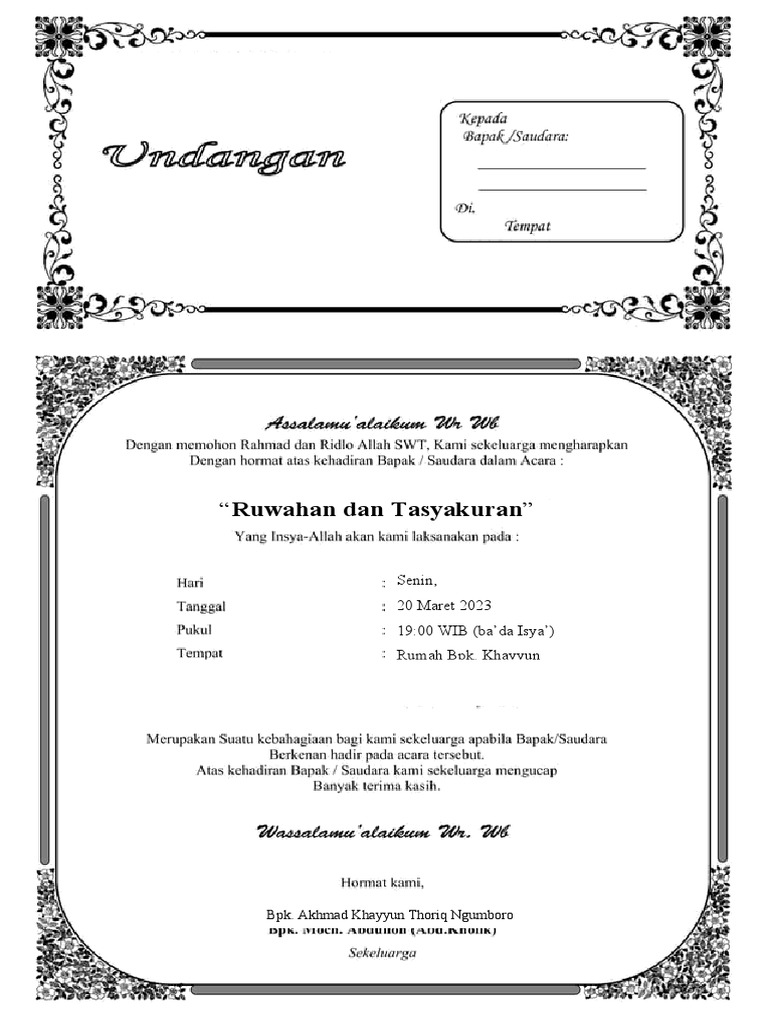 Undangan Sukuran Mas Ayun | PDF