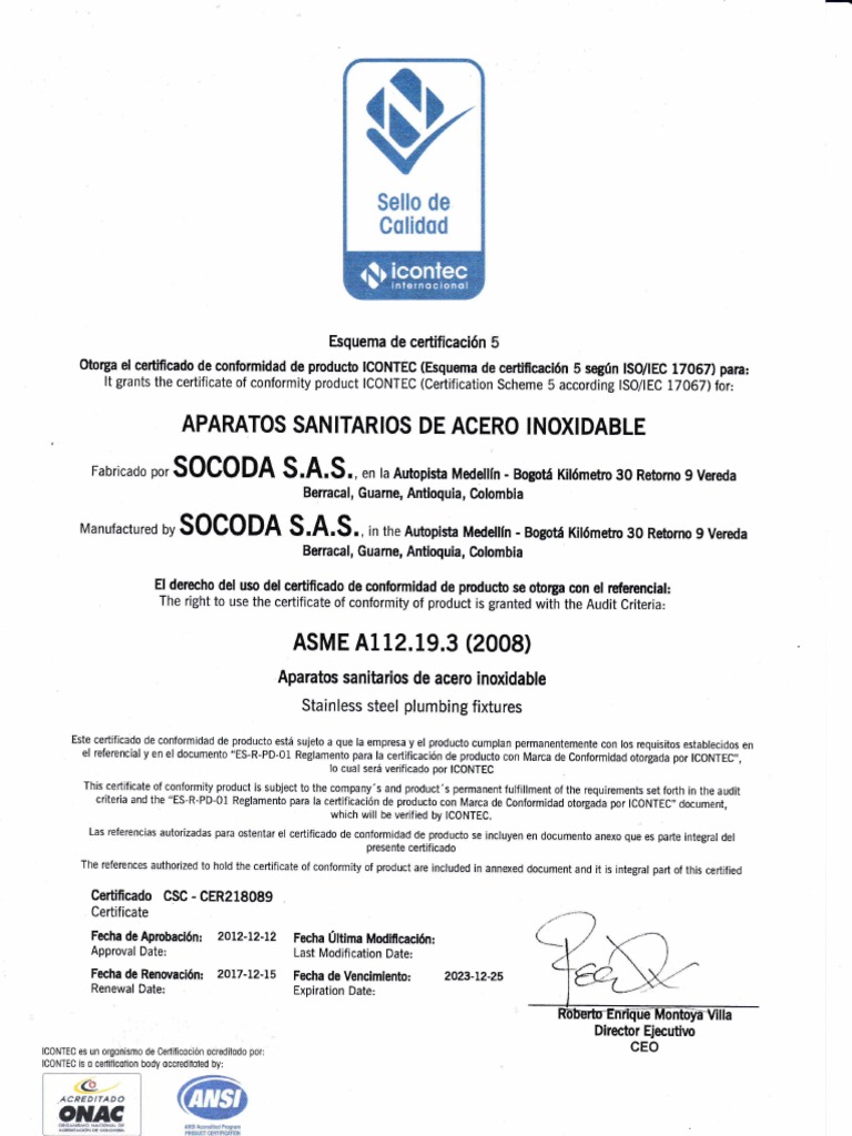 5 - Sello de Calidad ASME-A112.19.3 | PDF | Regulación | Organización ...