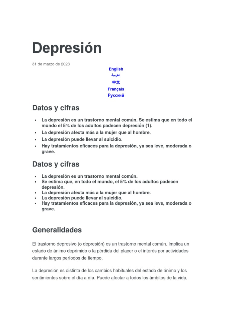 Depresión: Datos y Tratamientos | PDF | Trastorno depresivo mayor ...