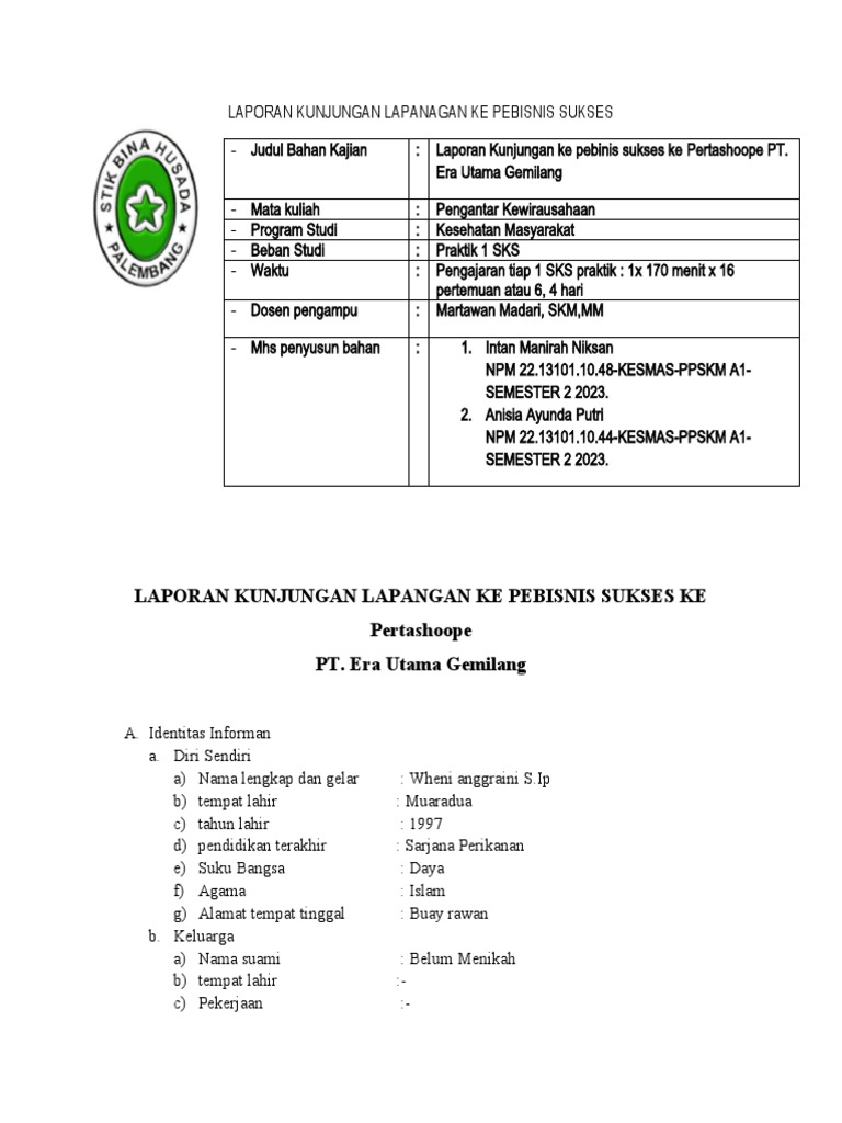 Laporan Kunjungan Lapangan Ke Pebisnis Sukses | PDF