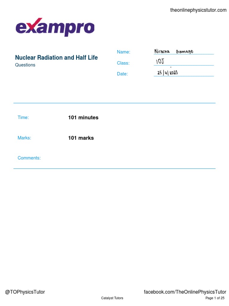 GCSE - AQA - Nuclear Radiation and Half Life - QP | PDF | Radioactive ...