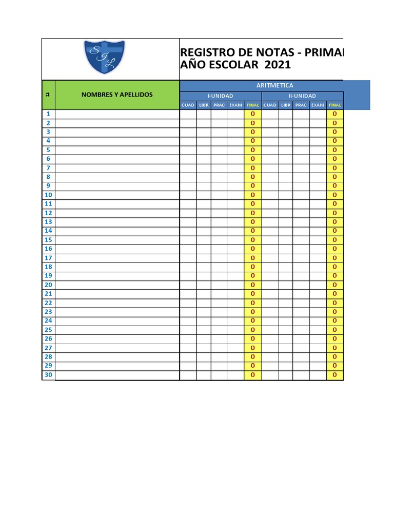 Registro de Notas Primaria 2021 | PDF
