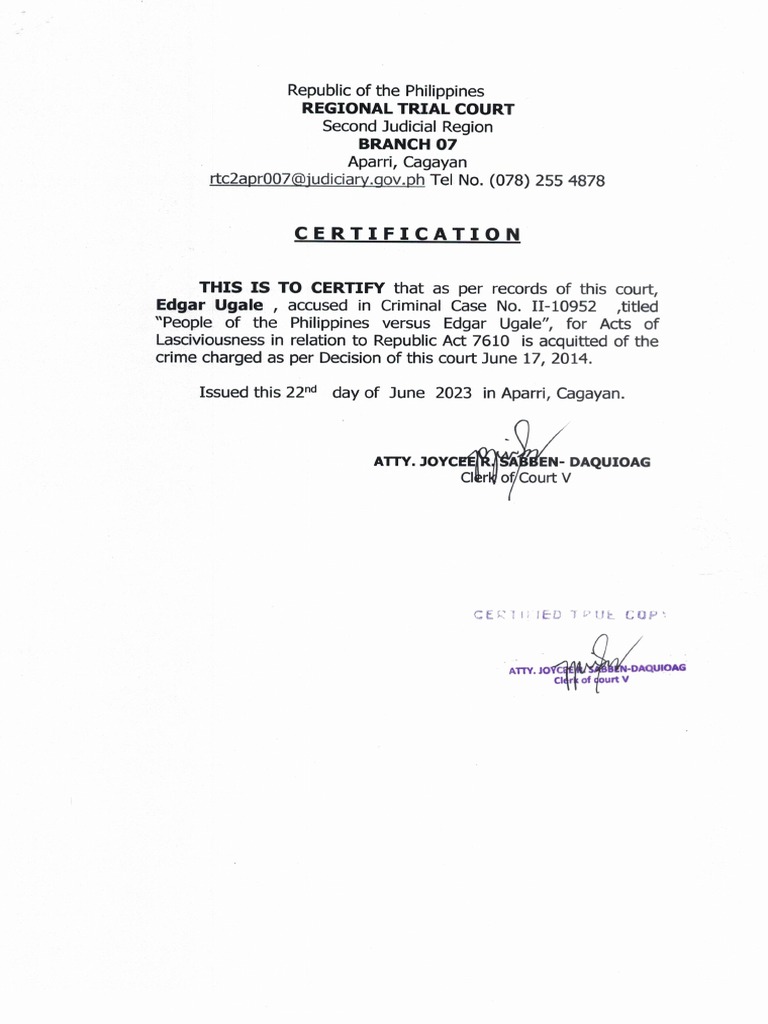 Trial Court Certication | PDF
