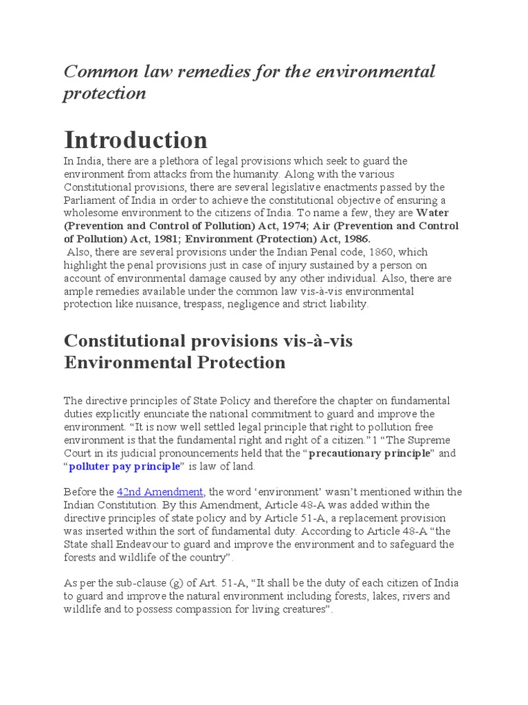 Common Law Remedies for Environmental Protection | PDF | Nuisance ...