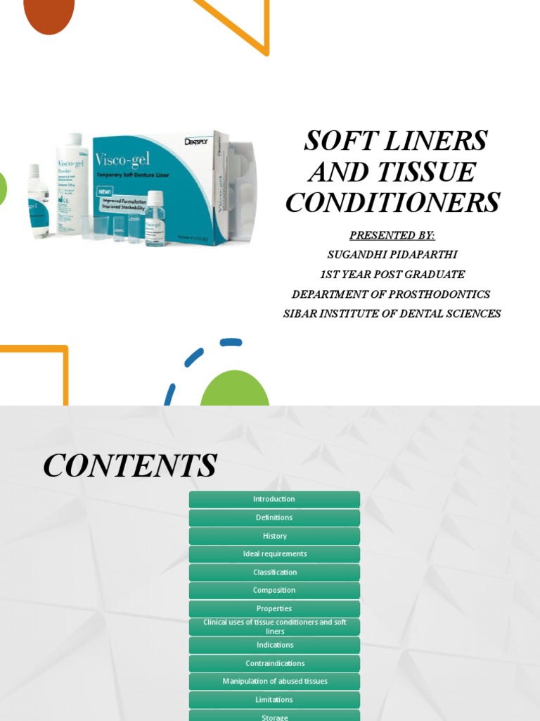 Tissue Conditioners and Soft Liners | PDF | Dentures | Poly(Methyl ...