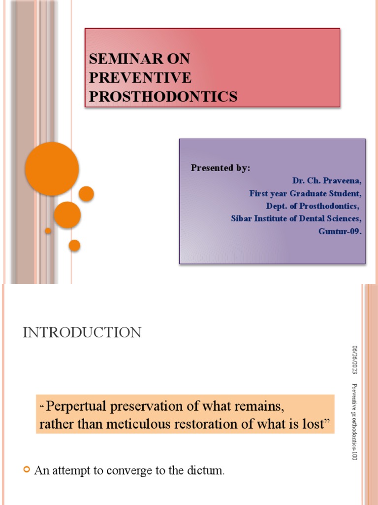 Seminar on Preventive Prosthodontics | PDF | Health Sciences | Medical ...