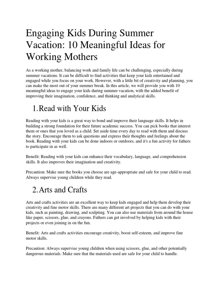 Engaging Kids During Summer Vacation | PDF | Creativity | Storytelling
