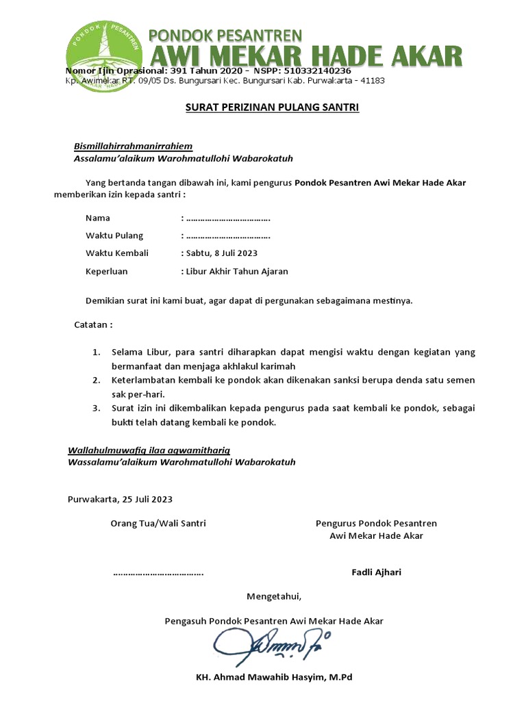 Surat Pemberitahuan libur | PDF