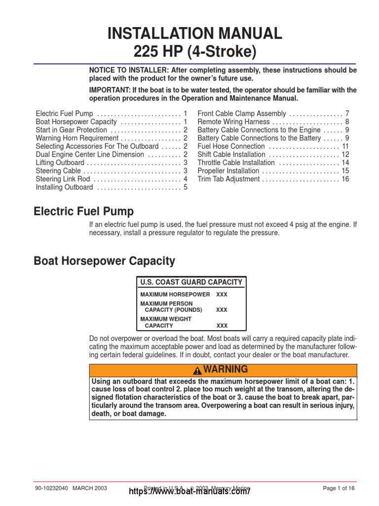 MERCURY F225 4 Stroke Installation Manual | PDF | Propeller | Manual ...