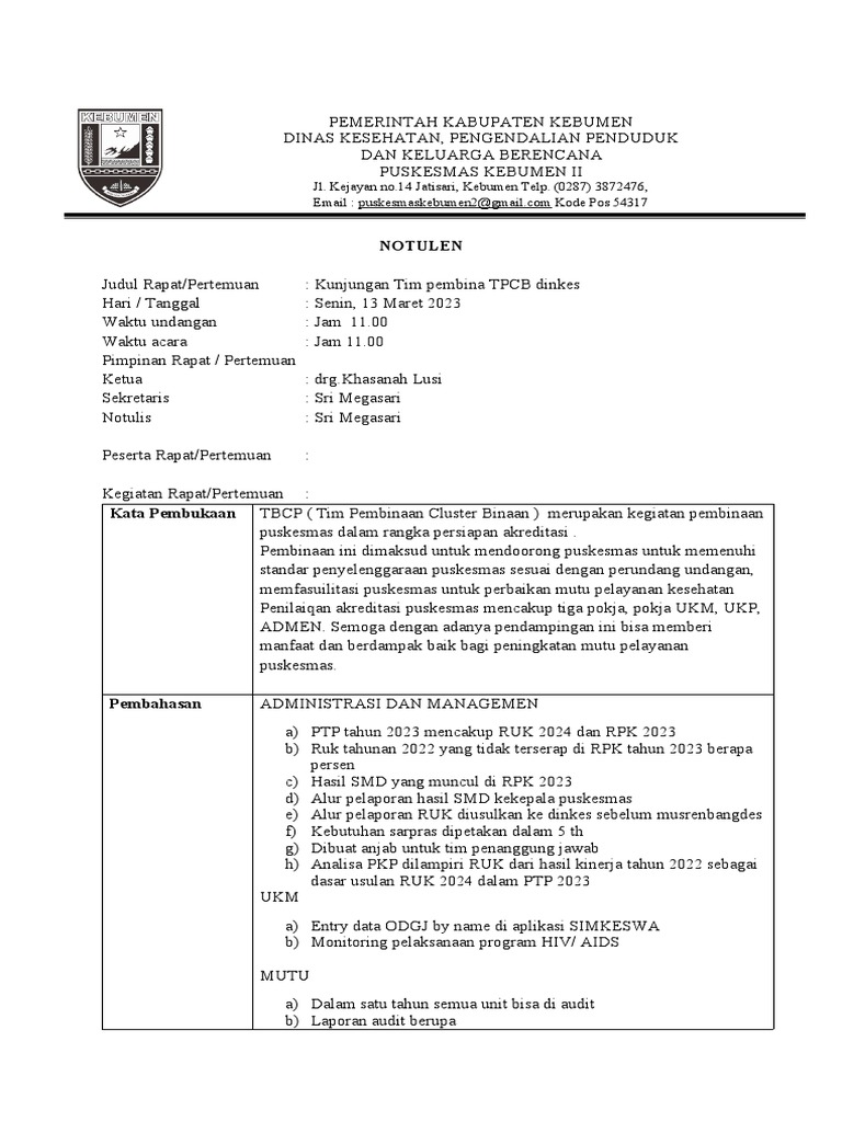 Notulen Pendampingn TPCB | PDF