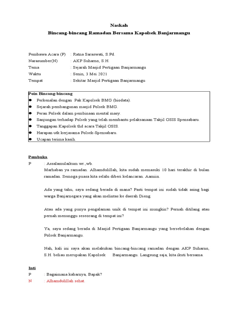 Naskah Bincang-Bincang Ramadan Bersama Kapolsek Banjarmangu | PDF